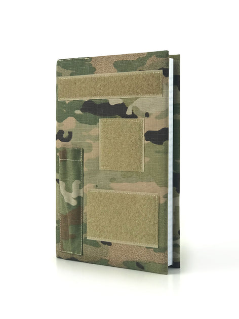 Military book cover for green journal with loop tape for patches | Mil ...
